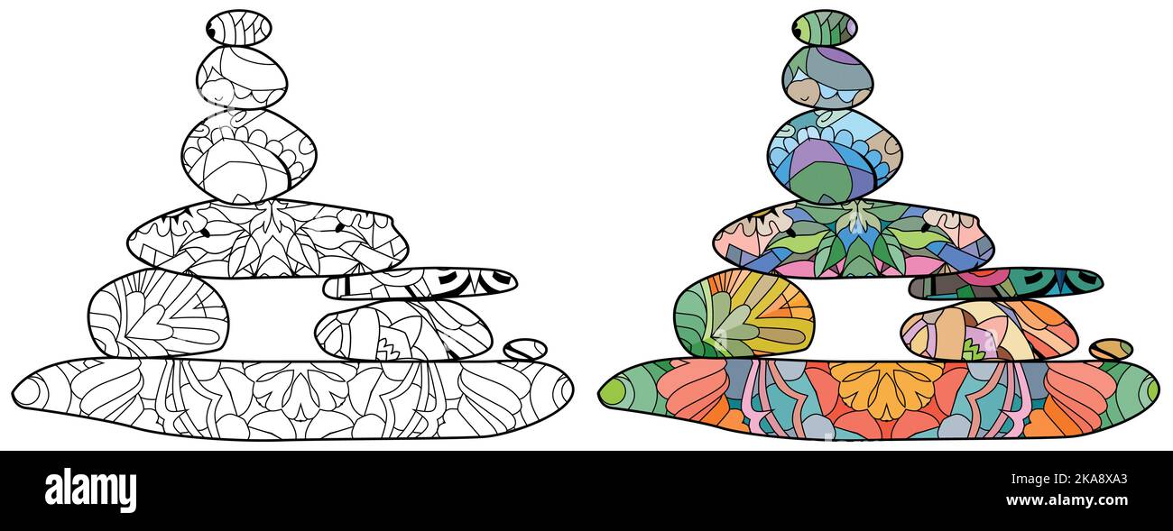 Balance concept. Zen stones flat design style for coloring pages. Color ...