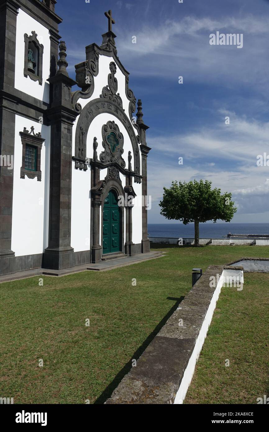 A beautiful view of a white building on Azores island of Sao Miguel in ...