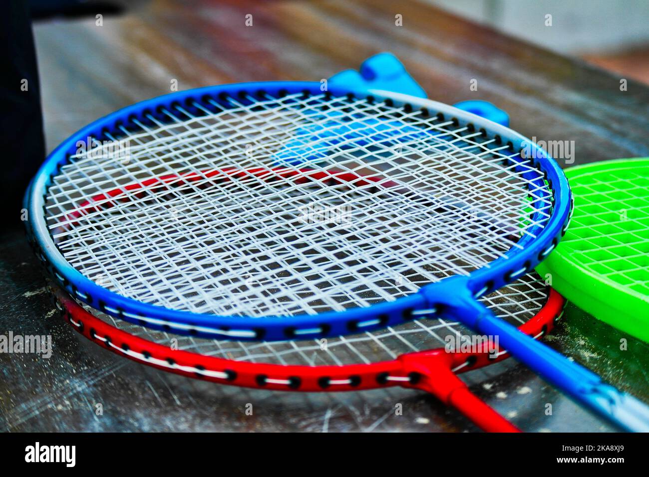 The badminton rackets for vacation games Stock Photo - Alamy