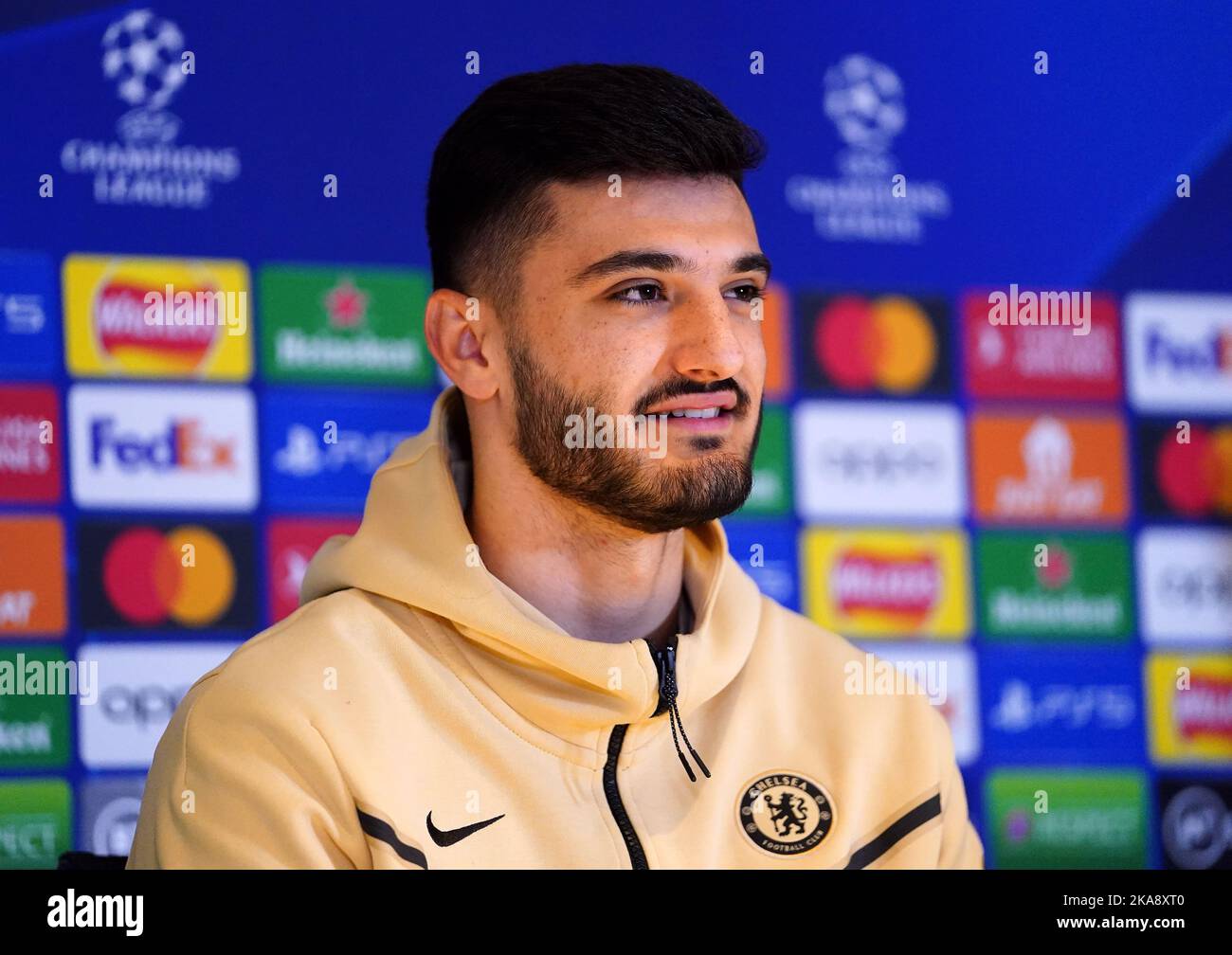 Chelsea’s Armando Broja during a press conference at Stamford Bridge ...