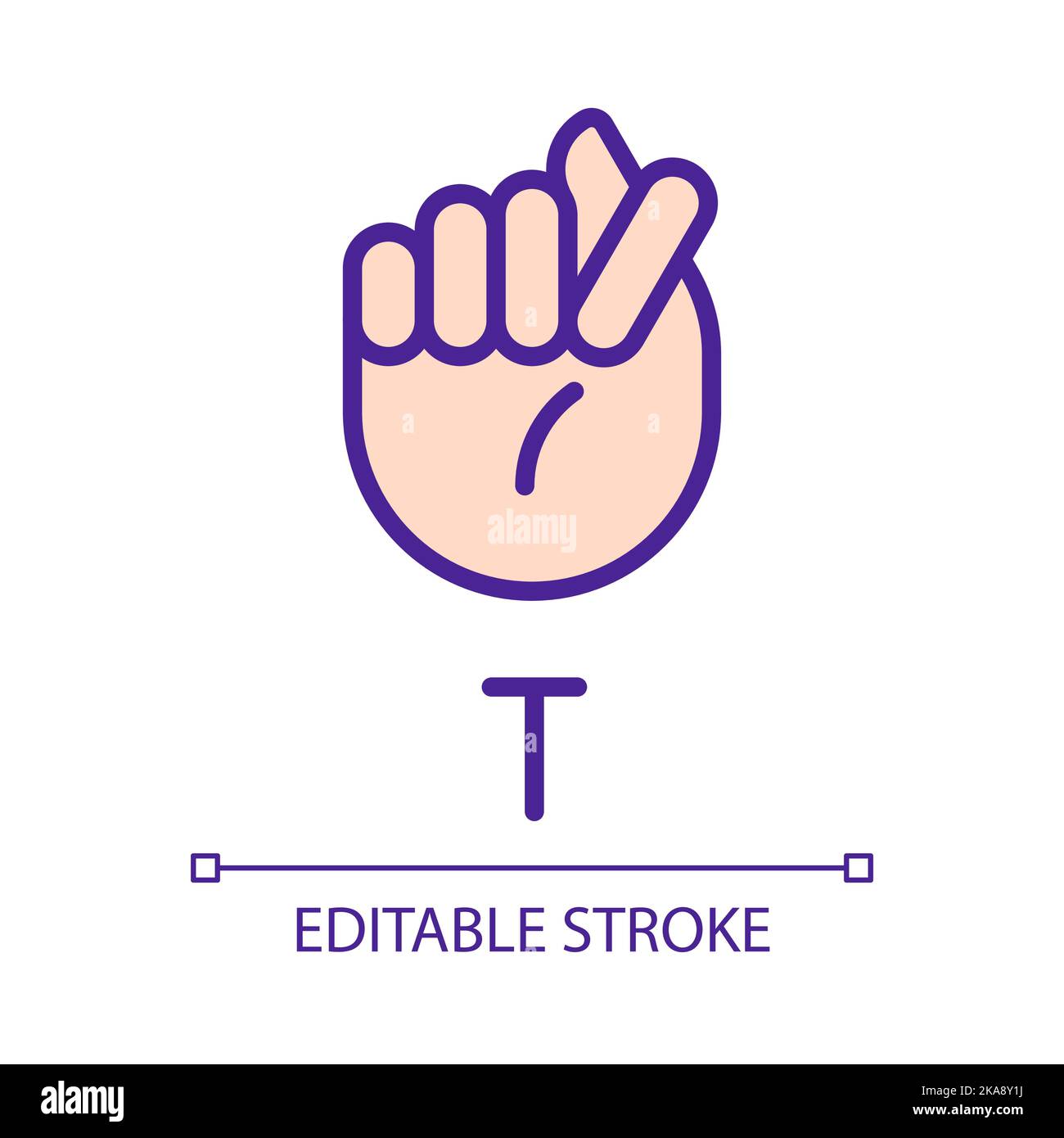 Letter T sign in ASL pixel perfect RGB color icon Stock Vector Image ...
