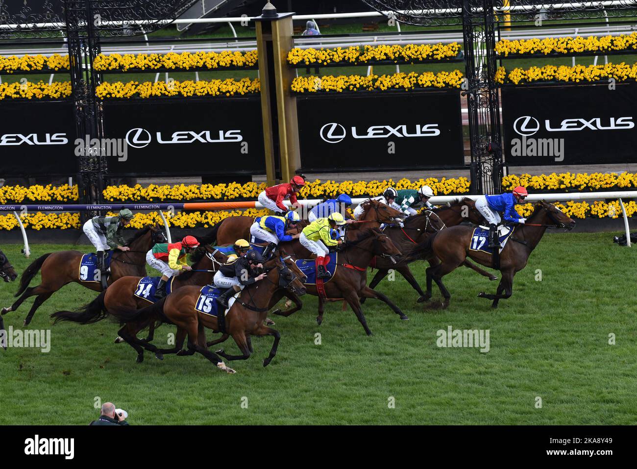 Melbourne, Victoria, Australia. 1st Nov, 2022. Jockeys and people take ...