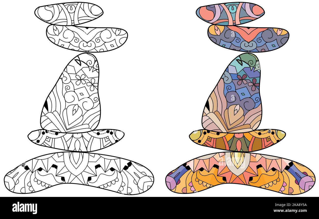 Balance concept. Zen stones flat design style for coloring pages. Color ...