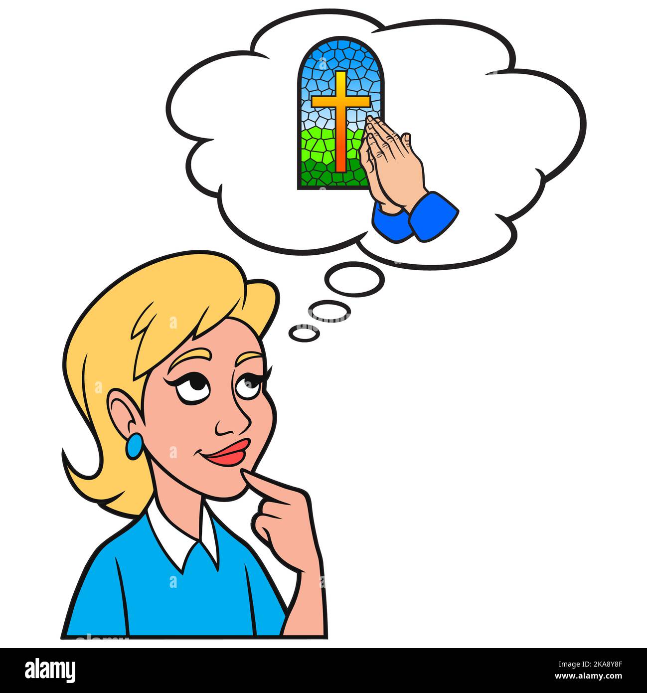 Girl thinking about Church - A cartoon illustration of a Girl thinking ...