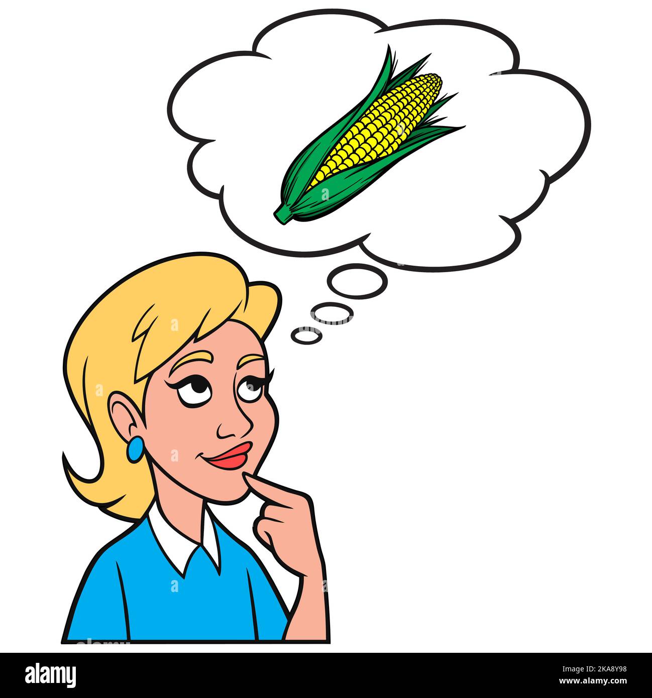 Girl thinking about Corn on the Cob - A cartoon illustration of a Girl ...