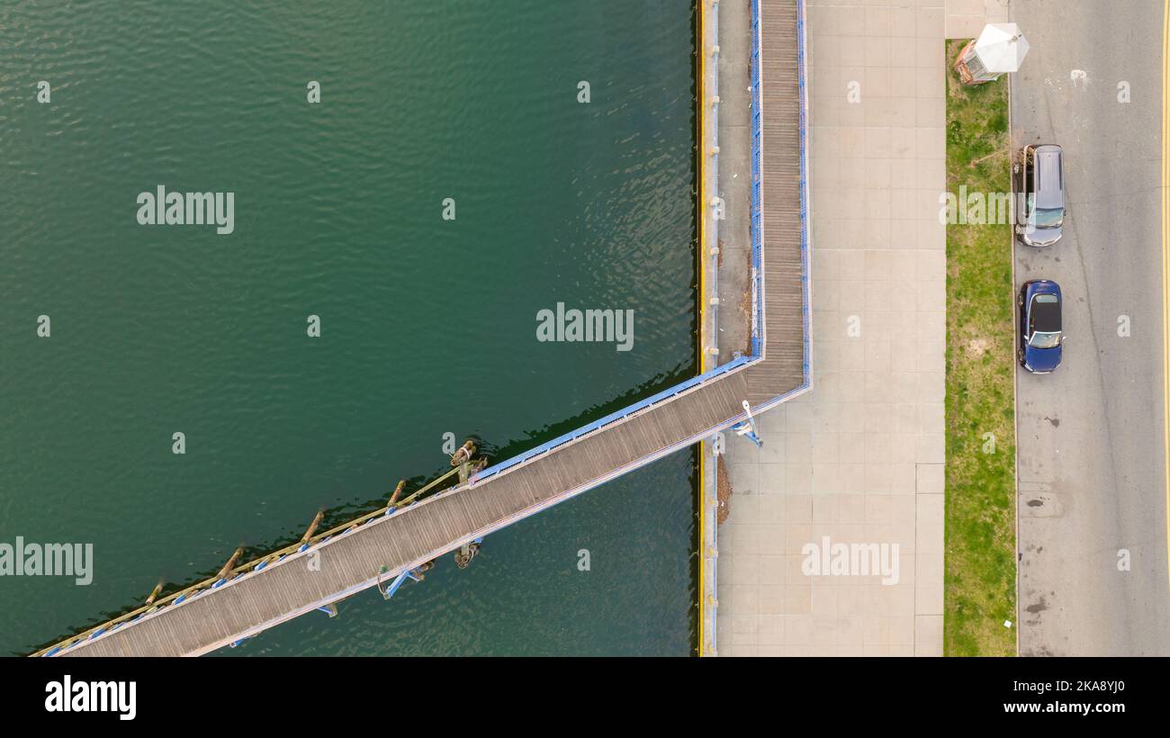 A top view of the pedestrian walkway crossing in Sheepshead Bay ...