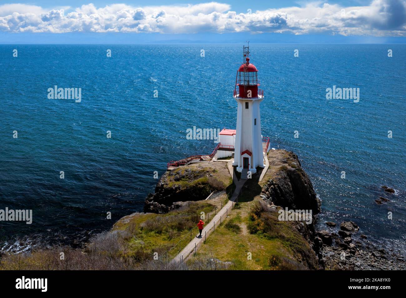 An aerial view of Sheringham Lighthouse in Shirley, Vancouver Island ...