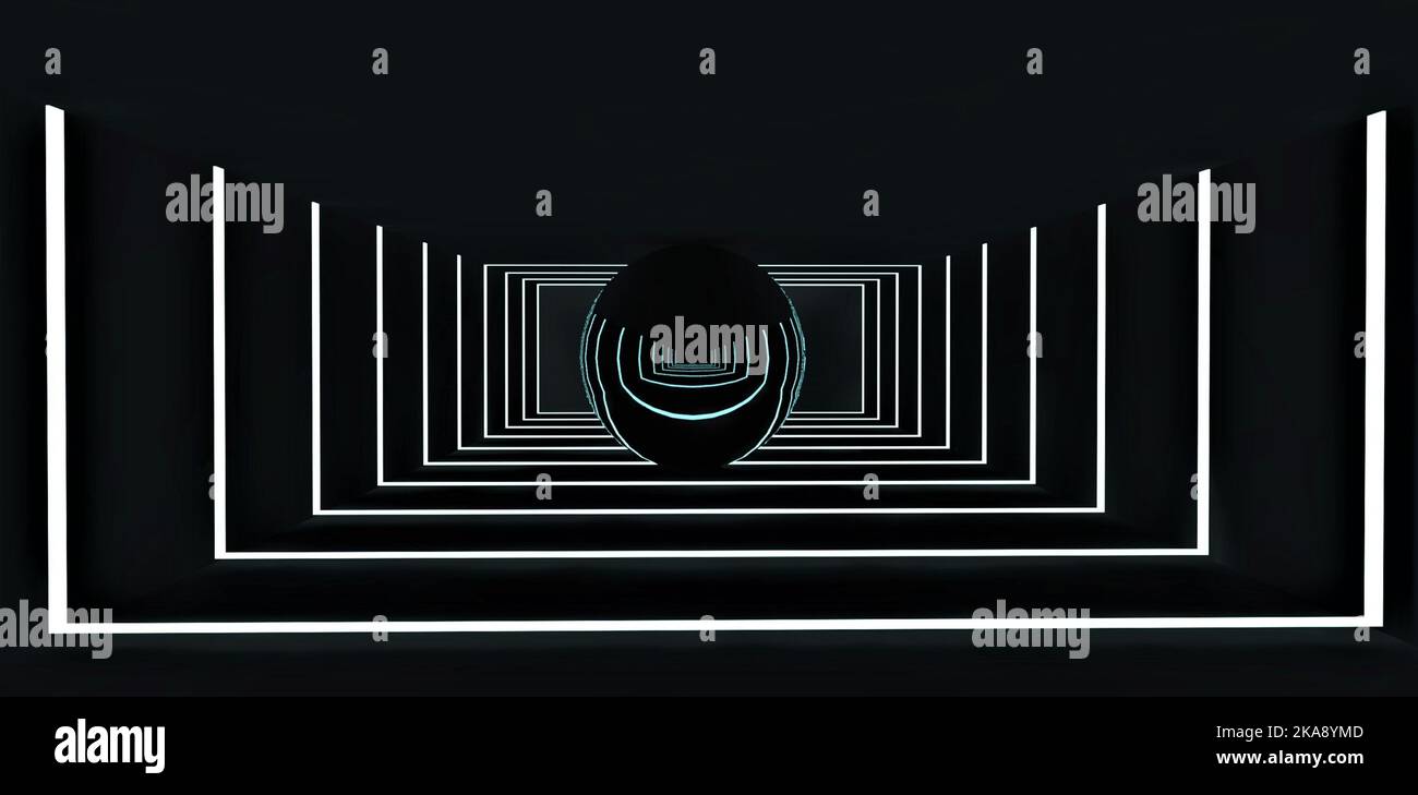Mirror ball between rectangular luminous frames in black space. 3d render Stock Photo - Alamy