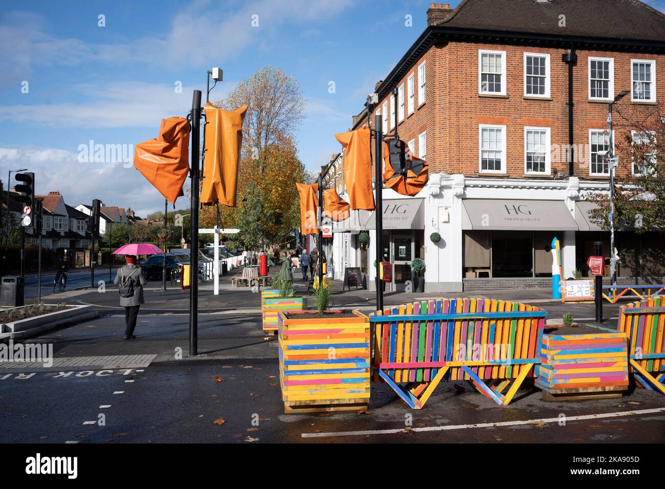 Planter and bench barriers that form an LTN (Low Traffic Neighbourhood ...
