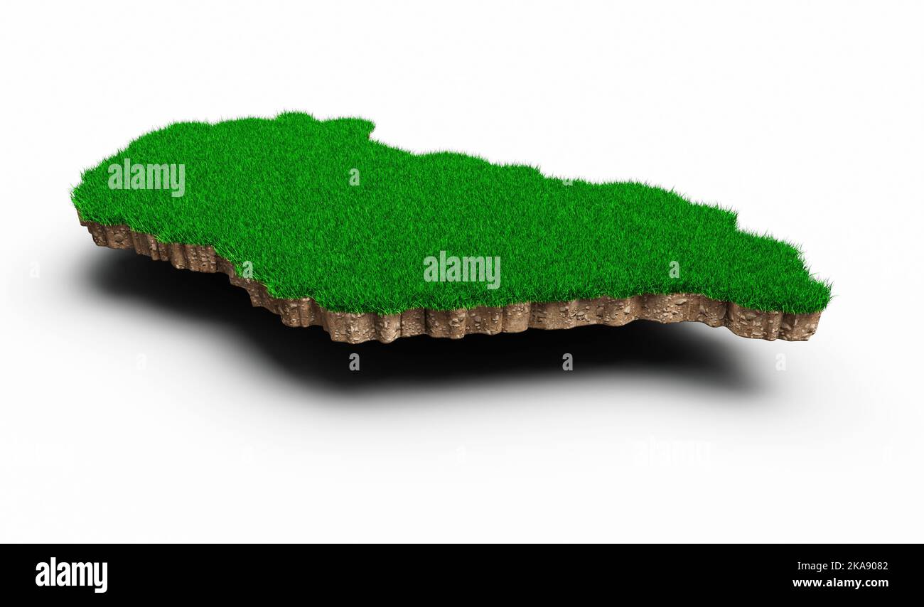 A 3d rendering of Hungry map with grass texture isolated on a white ...