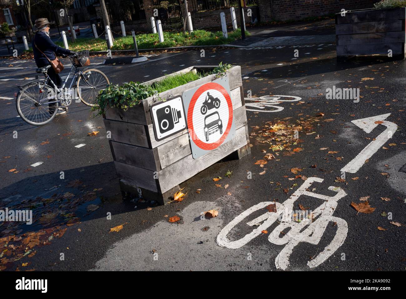 Planter and bench barriers that form an LTN (Low Traffic Neighbourhood ...