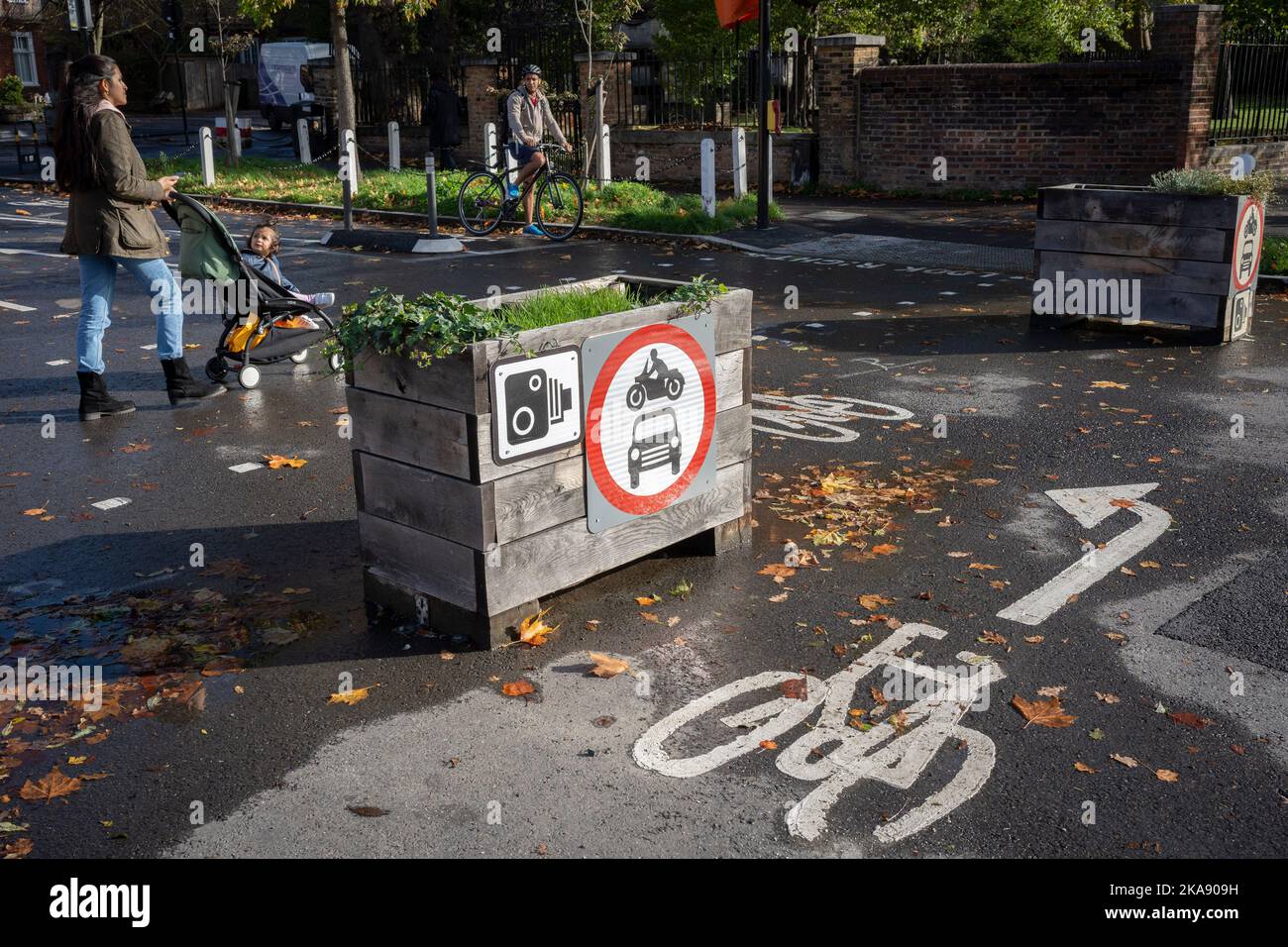 Planter and bench barriers that form an LTN (Low Traffic Neighbourhood ...