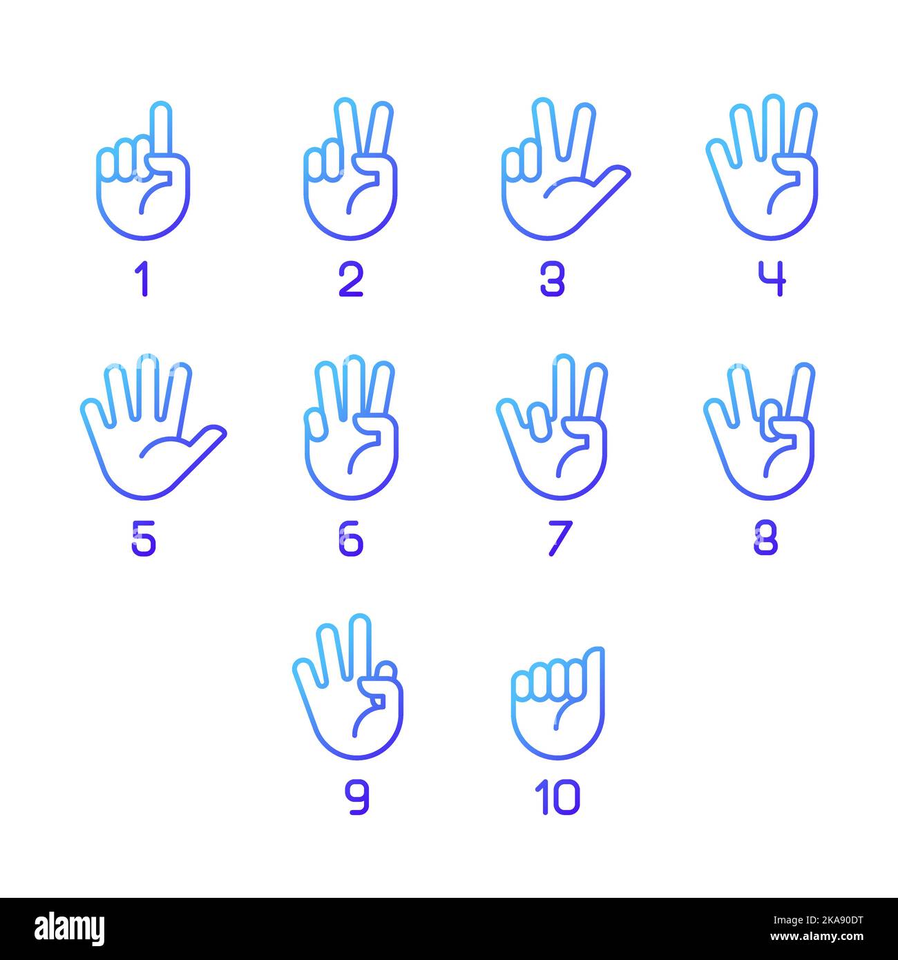 Digits in American sign language pixel perfect gradient linear vector ...