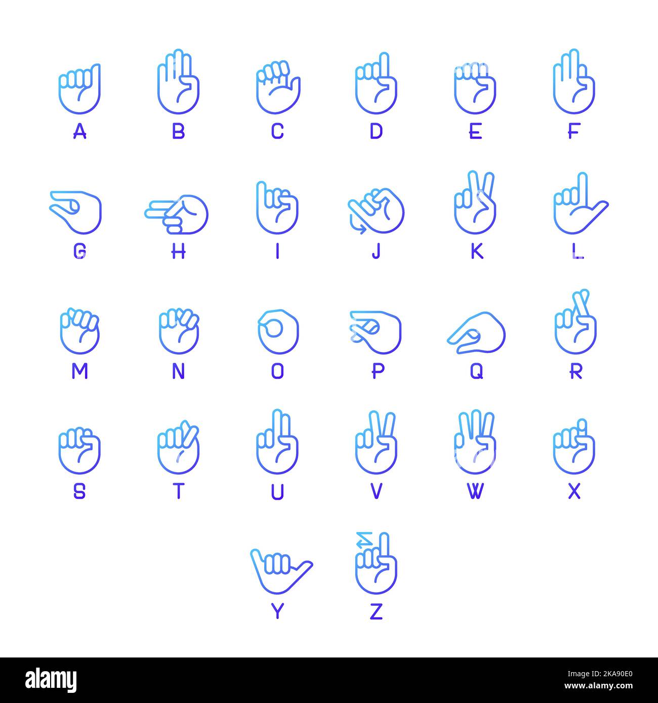 Letters in American sign language pixel perfect gradient linear vector ... Letters in American sign language pixel perfect gradient linear vector ...