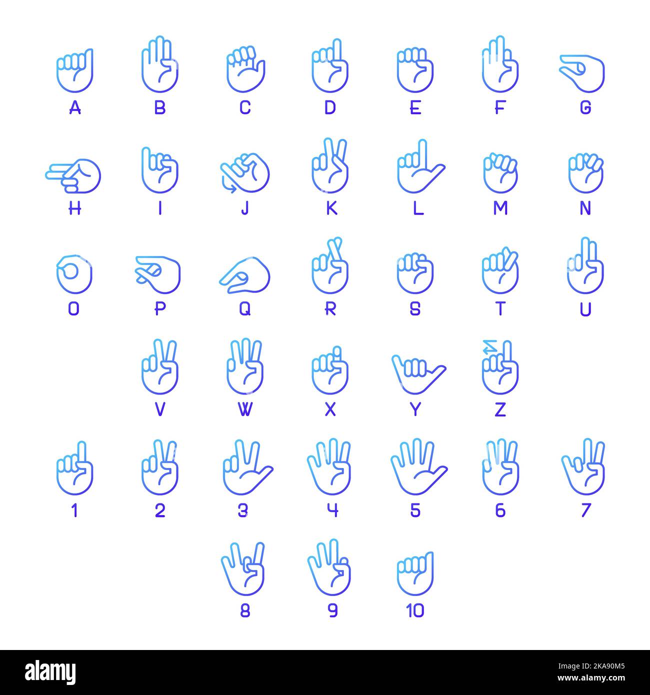 American sign language pixel perfect gradient linear vector icons set ...