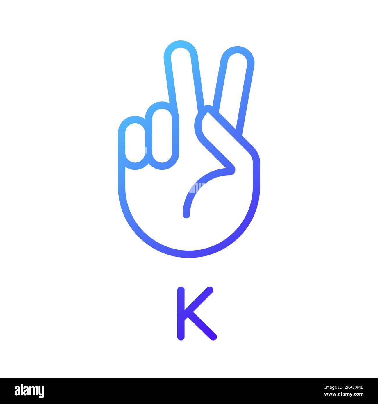 Letter K sign in ASL pixel perfect gradient linear vector icon Stock ...