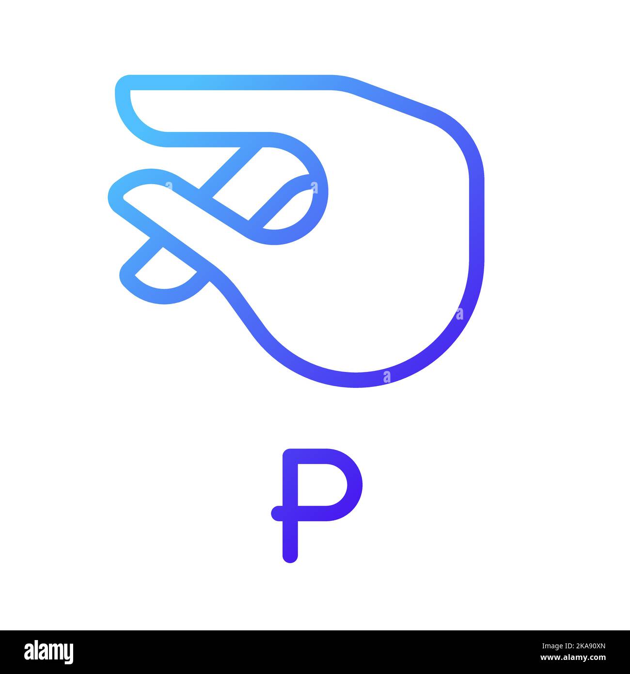 Letter P sign in ASL pixel perfect gradient linear vector icon Stock ...