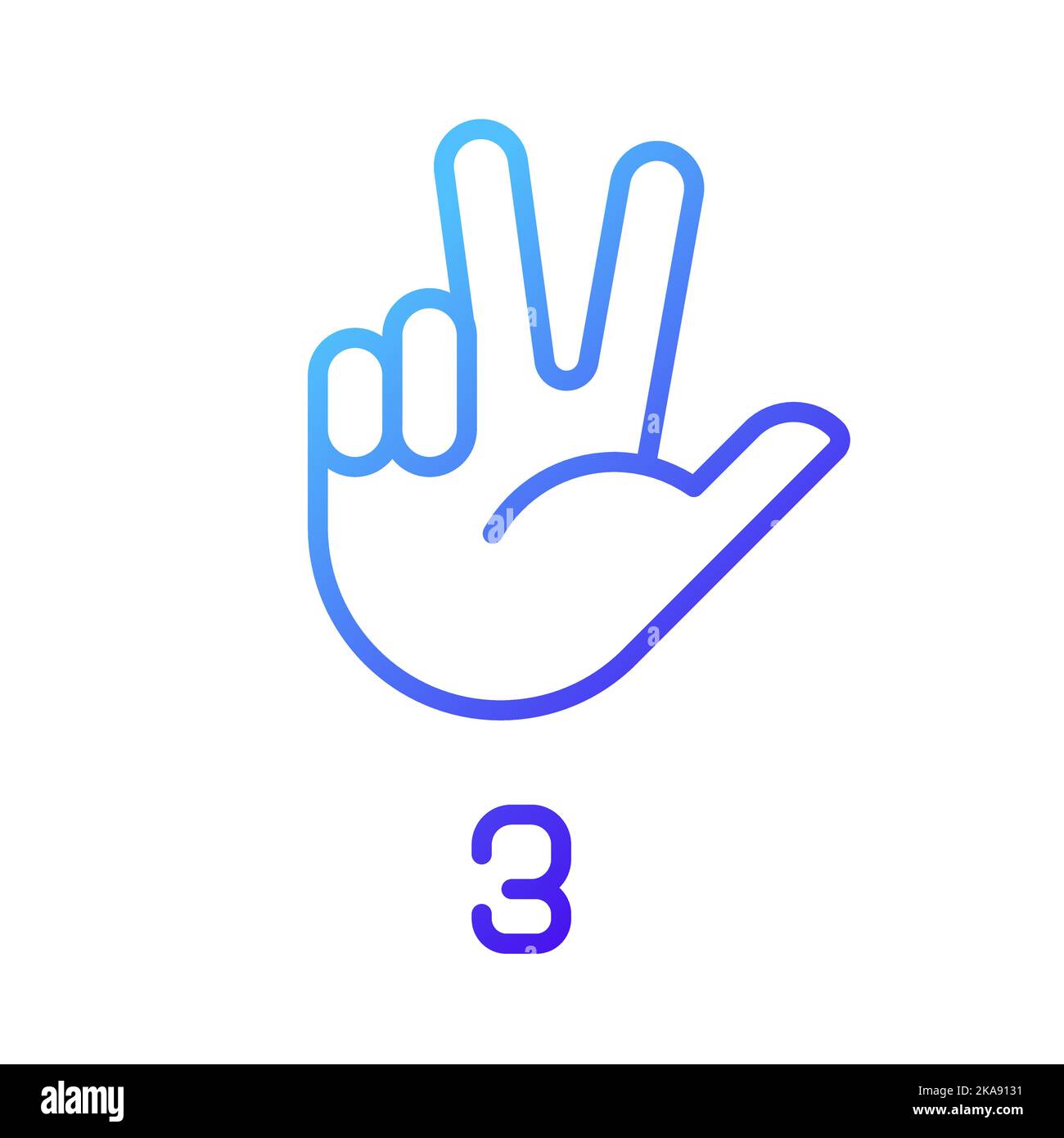 Signing digit three in ASL pixel perfect gradient linear vector icon ...