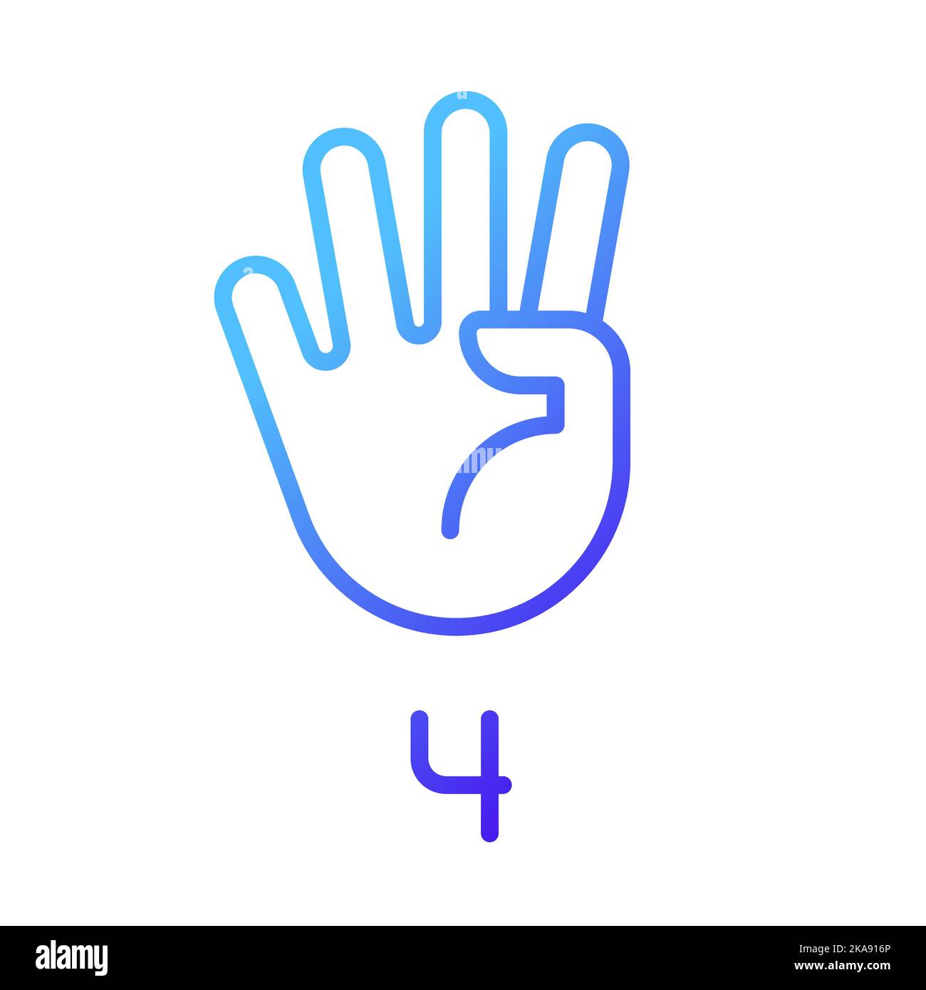Digit four sign in ASL pixel perfect gradient linear vector icon Stock ...