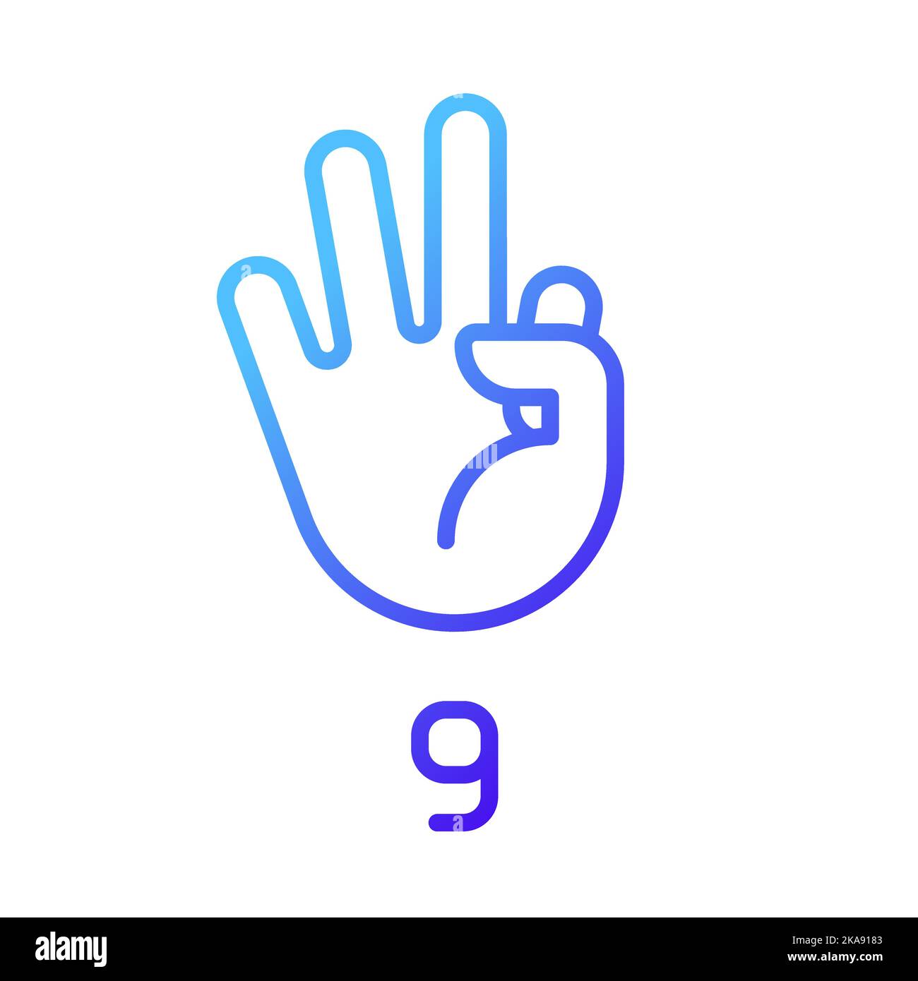 Signing digit nine in ASL pixel perfect gradient linear vector icon ...