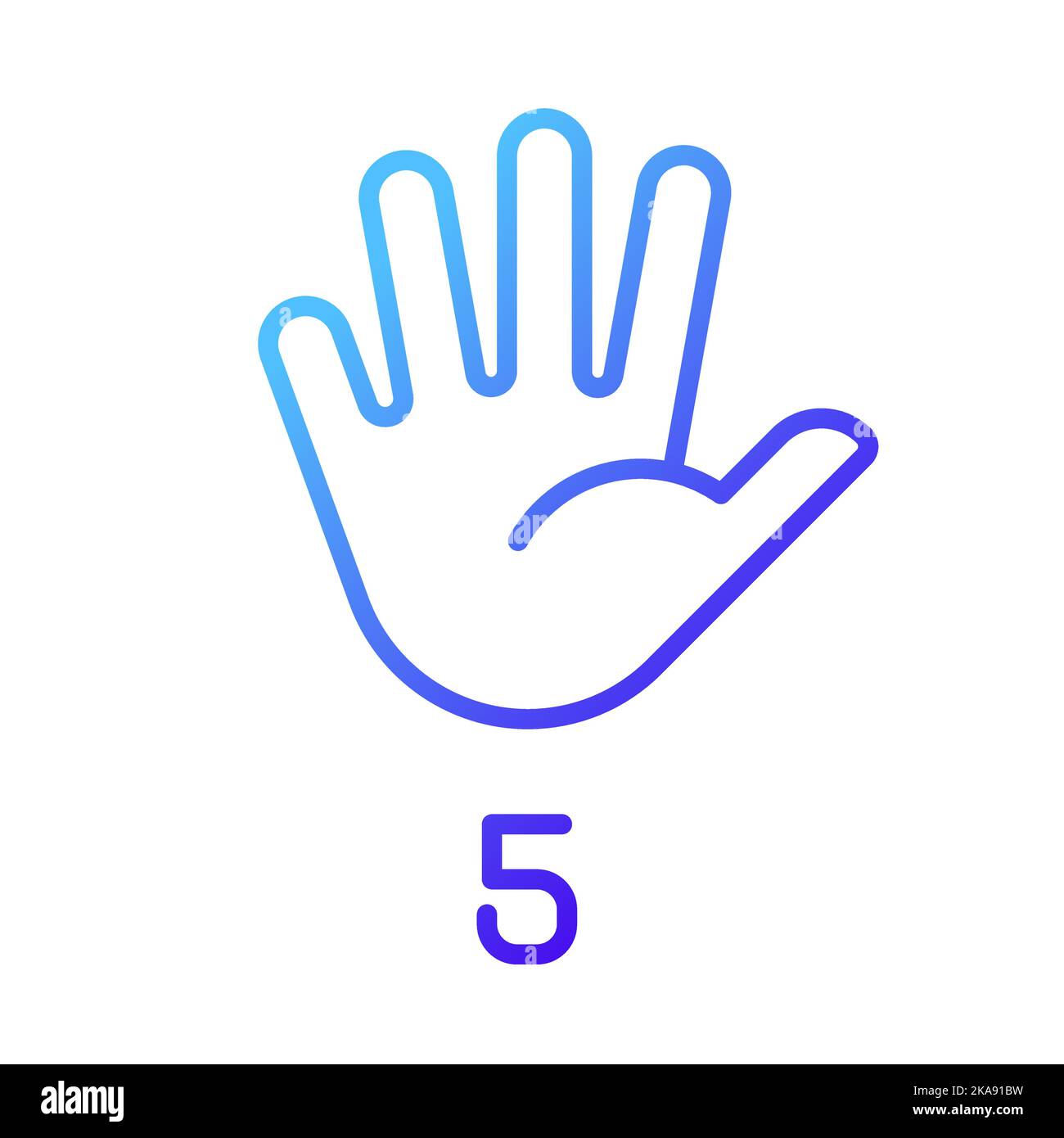 Digit five in American sign language pixel perfect gradient linear ...