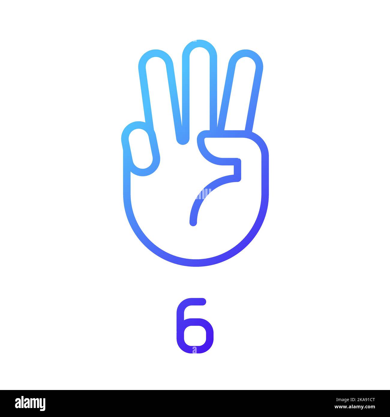 Digit six in American sign language pixel perfect gradient linear ...