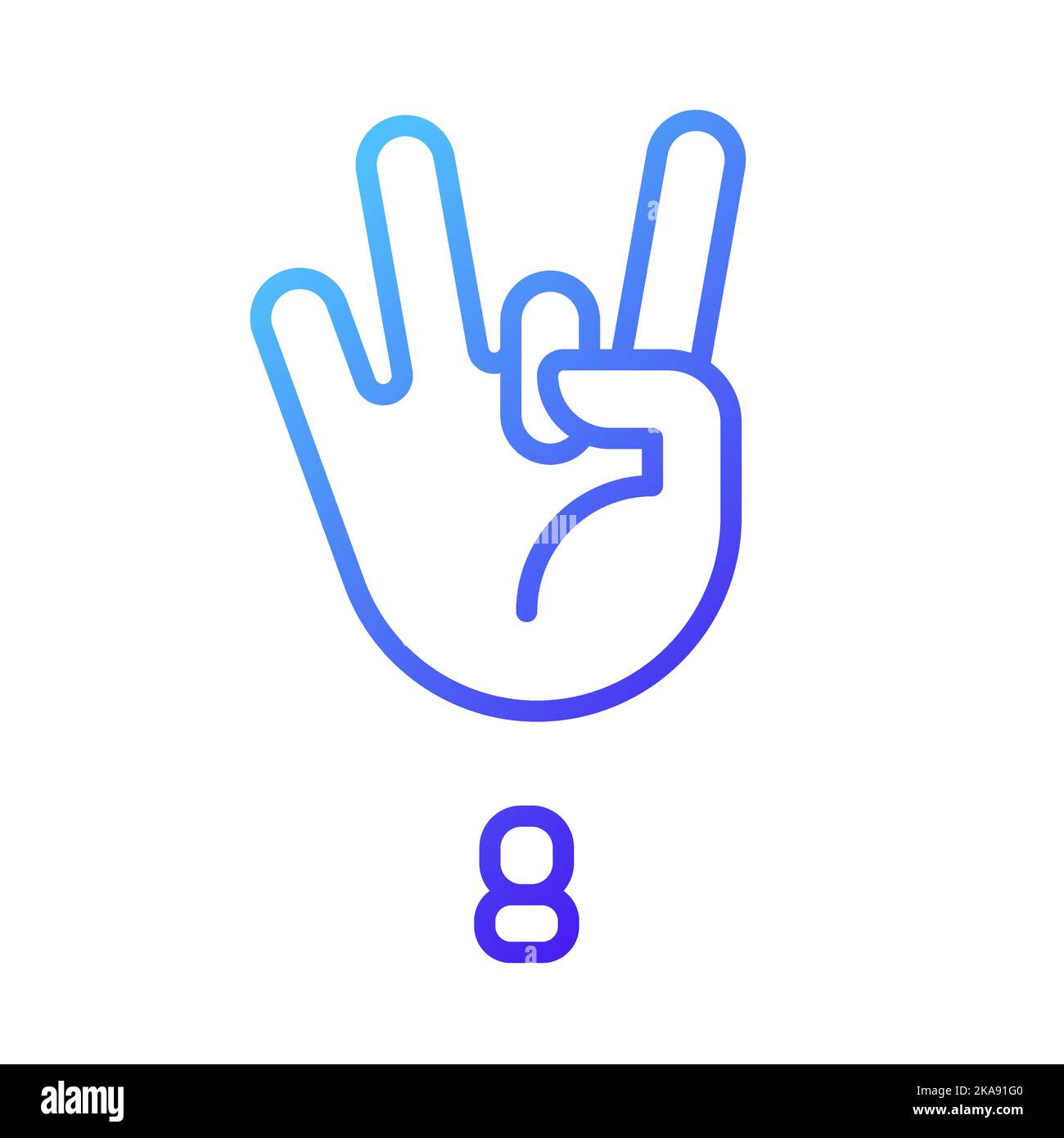 Digit eight sign in ASL pixel perfect gradient linear vector icon Stock ...