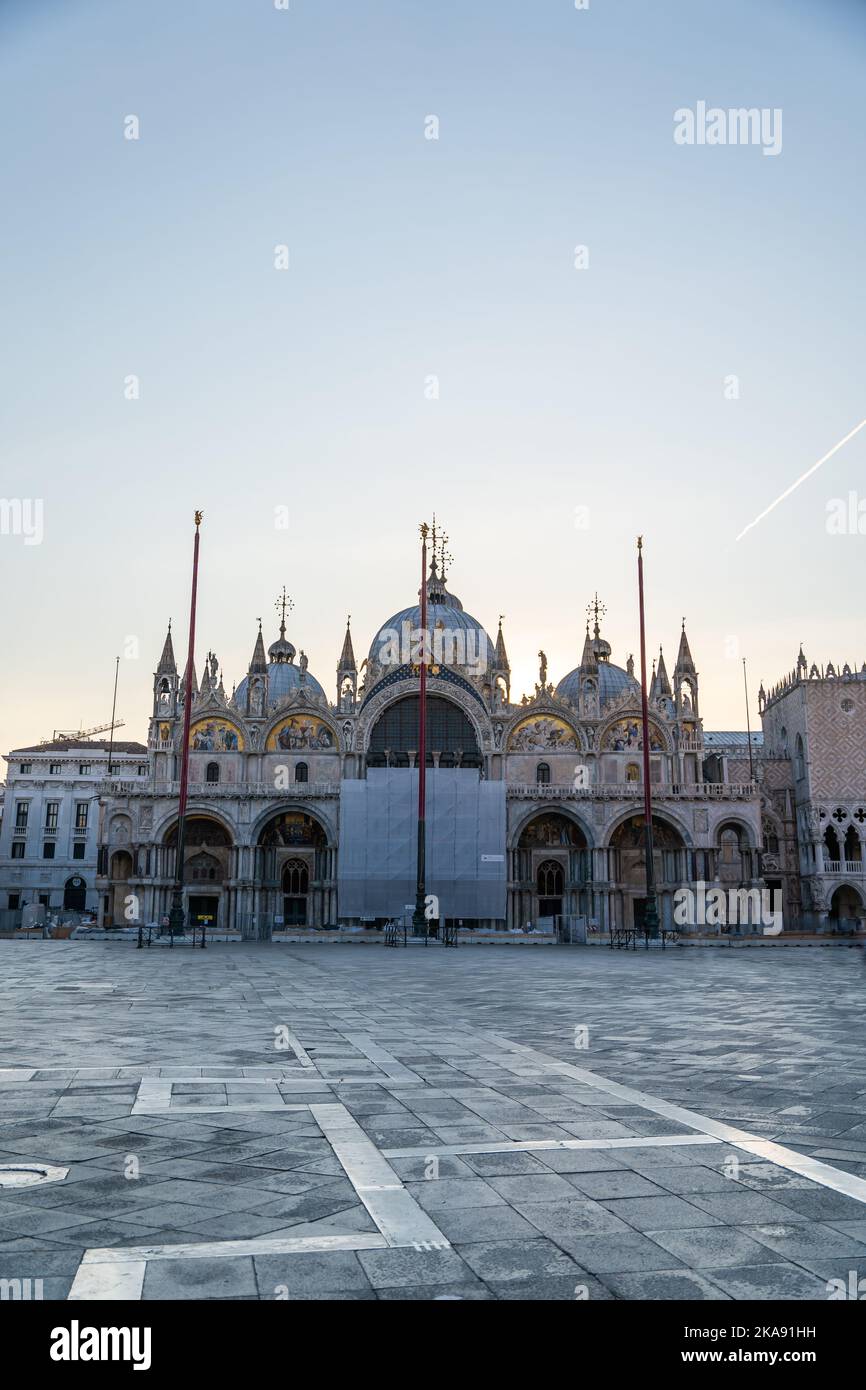 A vertical shot of the exterior design of St. Mark's Basilica with ...