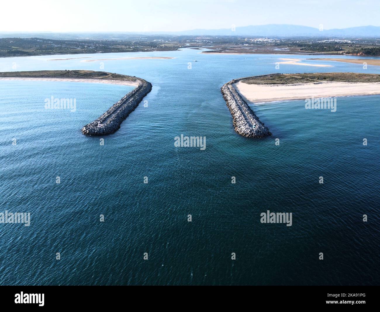 An aerial view of beautiful Wagonga Inlet in Narooma in background of ...