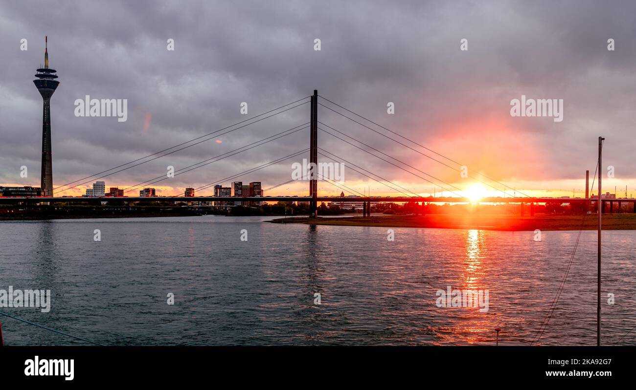 The Bridge in Dusseldorf at Dust in Germany Stock Photo - Alamy