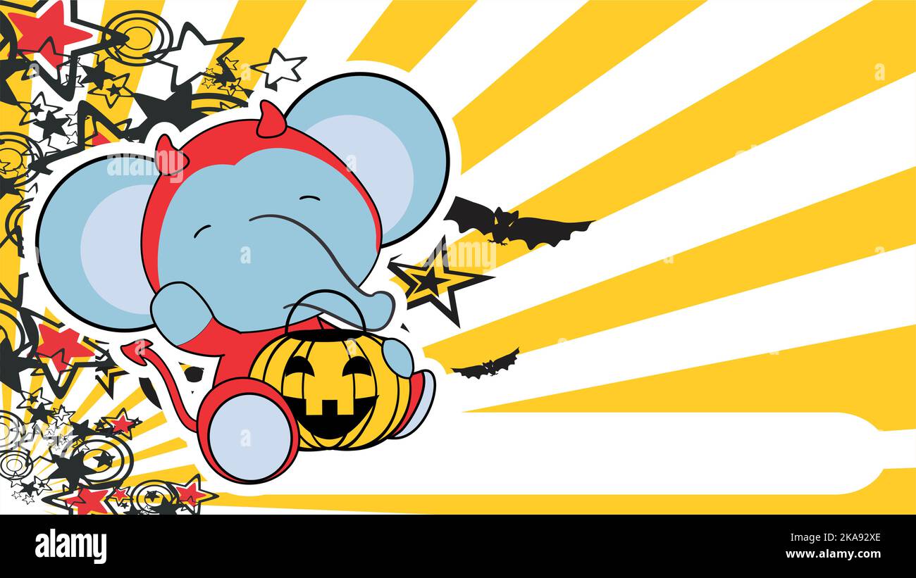 chibi halloween elephant evil costume character cartoon background illustration in vector format ...