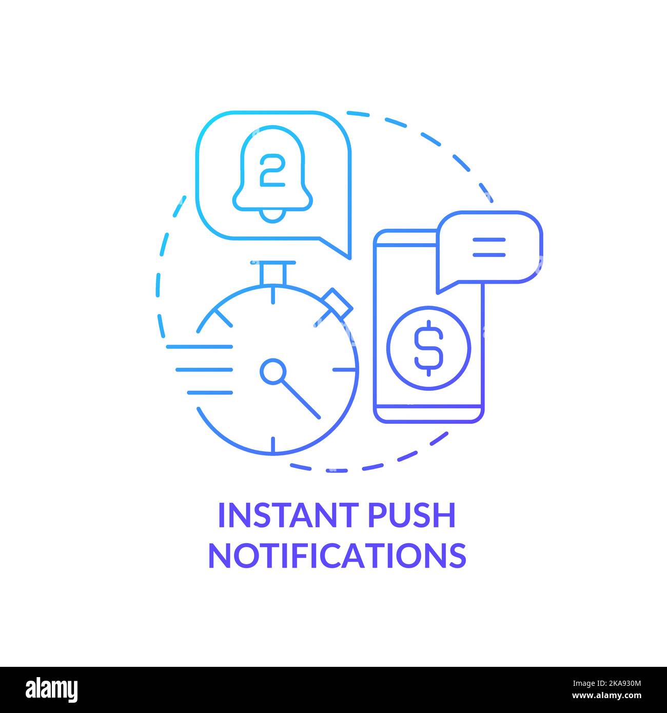 Real time transaction notifications blue gradient concept icon Stock ...