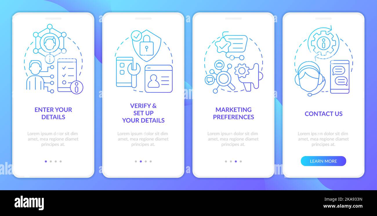 E banking registration tips blue gradient onboarding mobile app screen ...