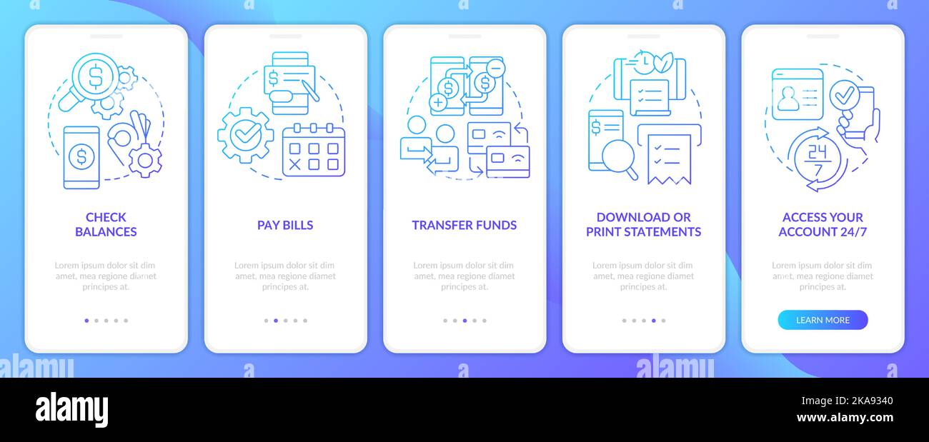 Online banking pros blue gradient onboarding mobile app screen Stock ...