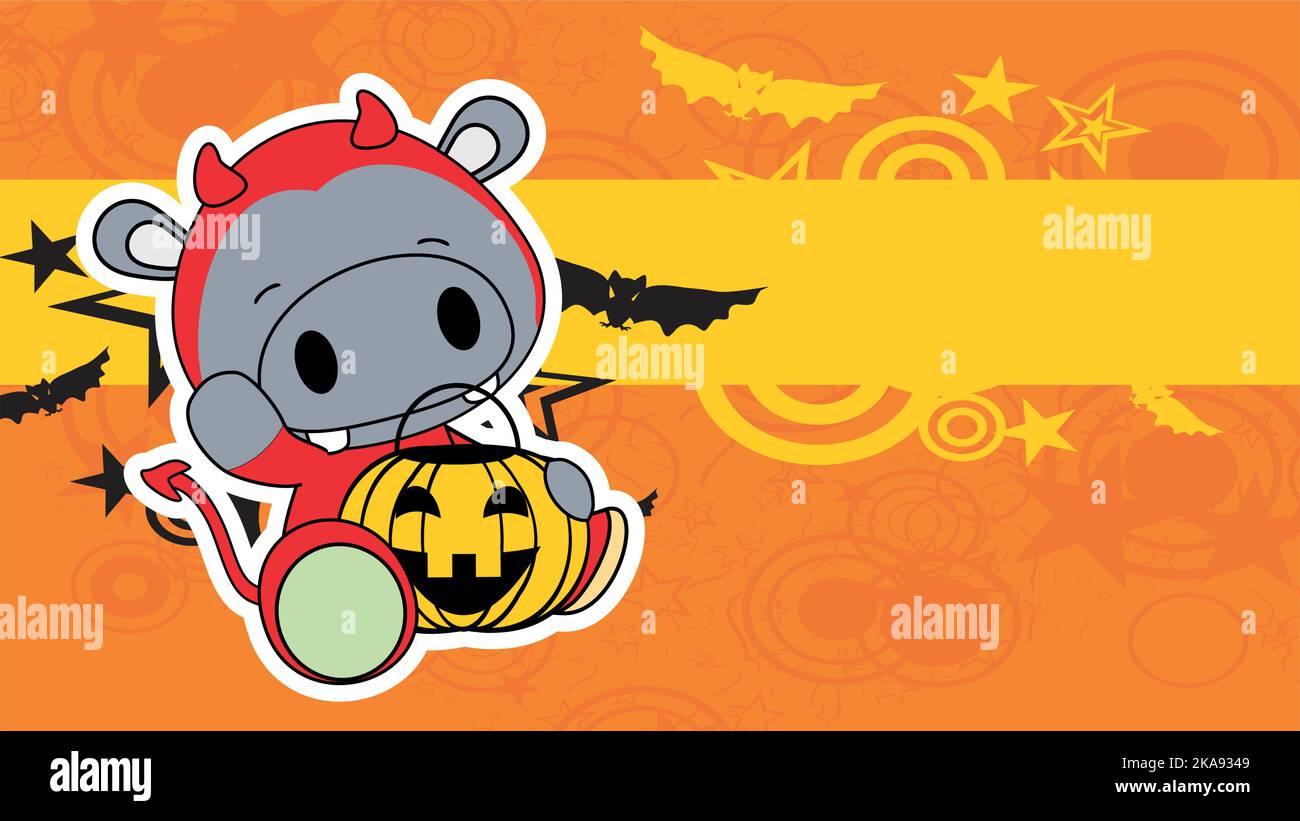 chibi halloween hippo evil costume character cartoon background ...