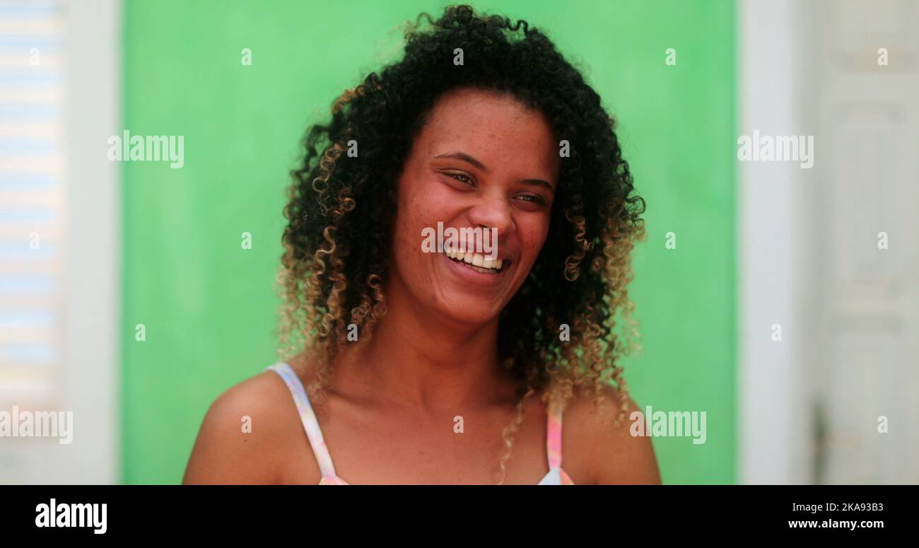 Happy hispanic latina woman. South American person real life laugh and ...