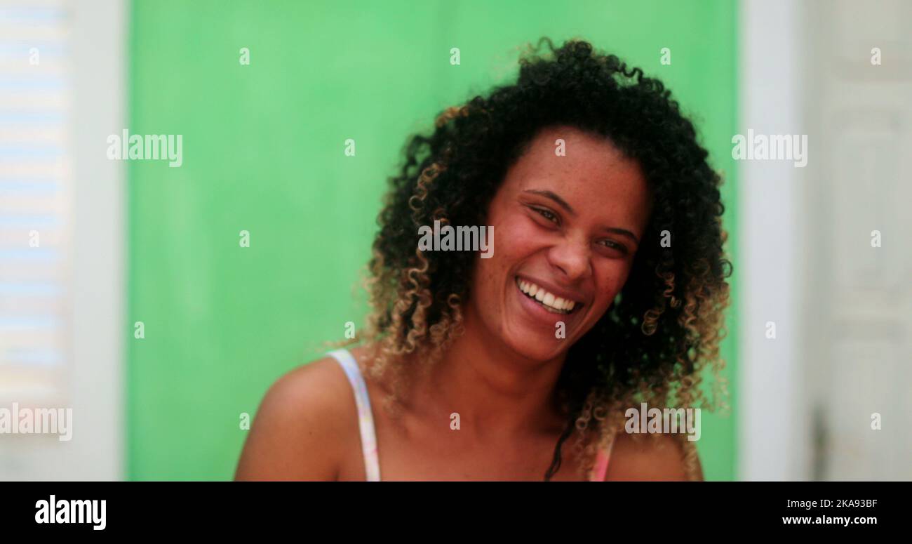 Happy hispanic latina woman. South American person real life laugh and ...