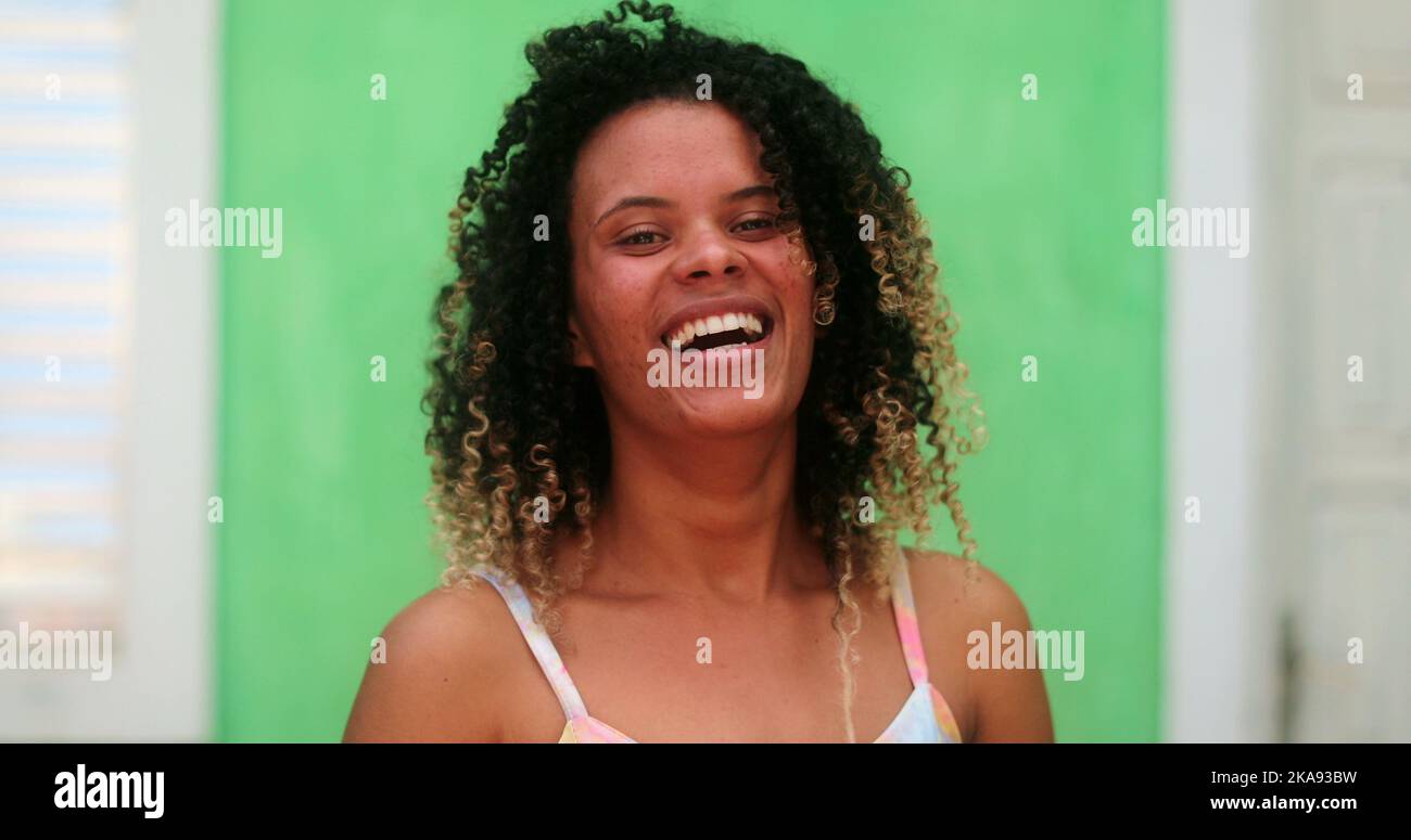 Happy hispanic latina woman. South American person real life laugh and ...