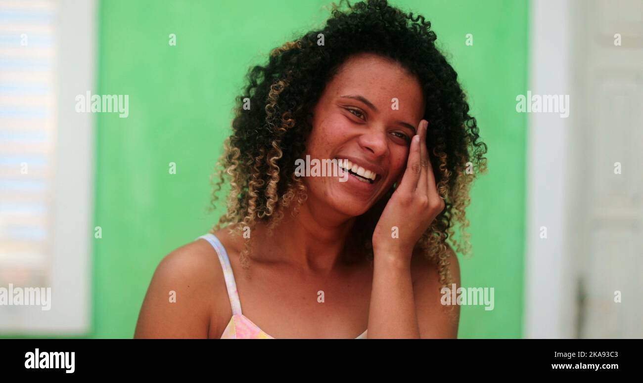 Happy hispanic latina woman. South American person real life laugh and ...