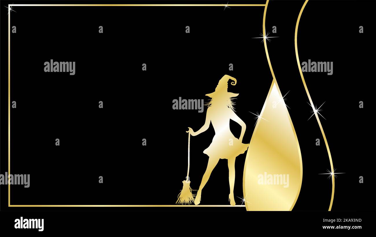 luxury golden halloween pretty witch girl invitation background card ...
