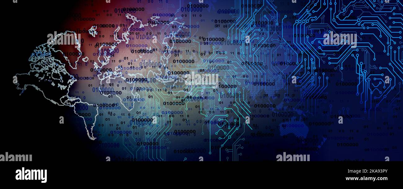 An illustration of a blue abstract digital background with code numbers ...