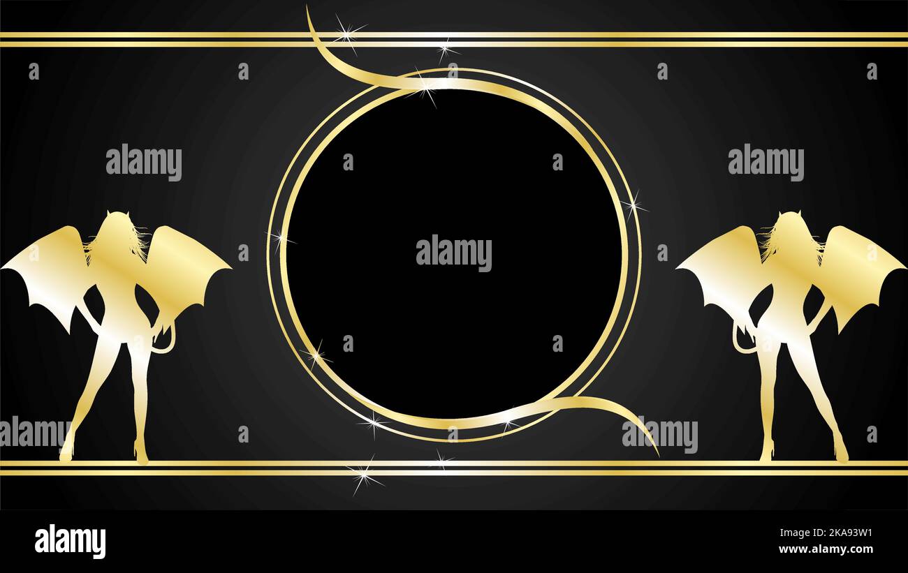 elegant golden halloween pretty demon girl invitation background card ...