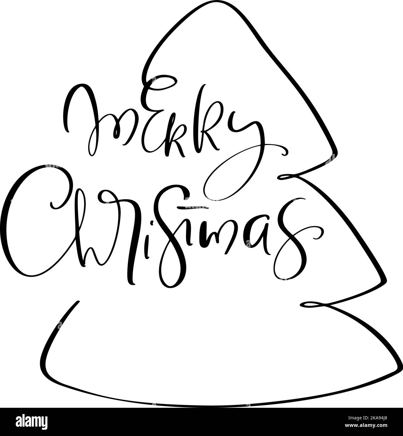 Merry Christmas Hand Lettering Calligraphy Text With Fir Tree Isolated