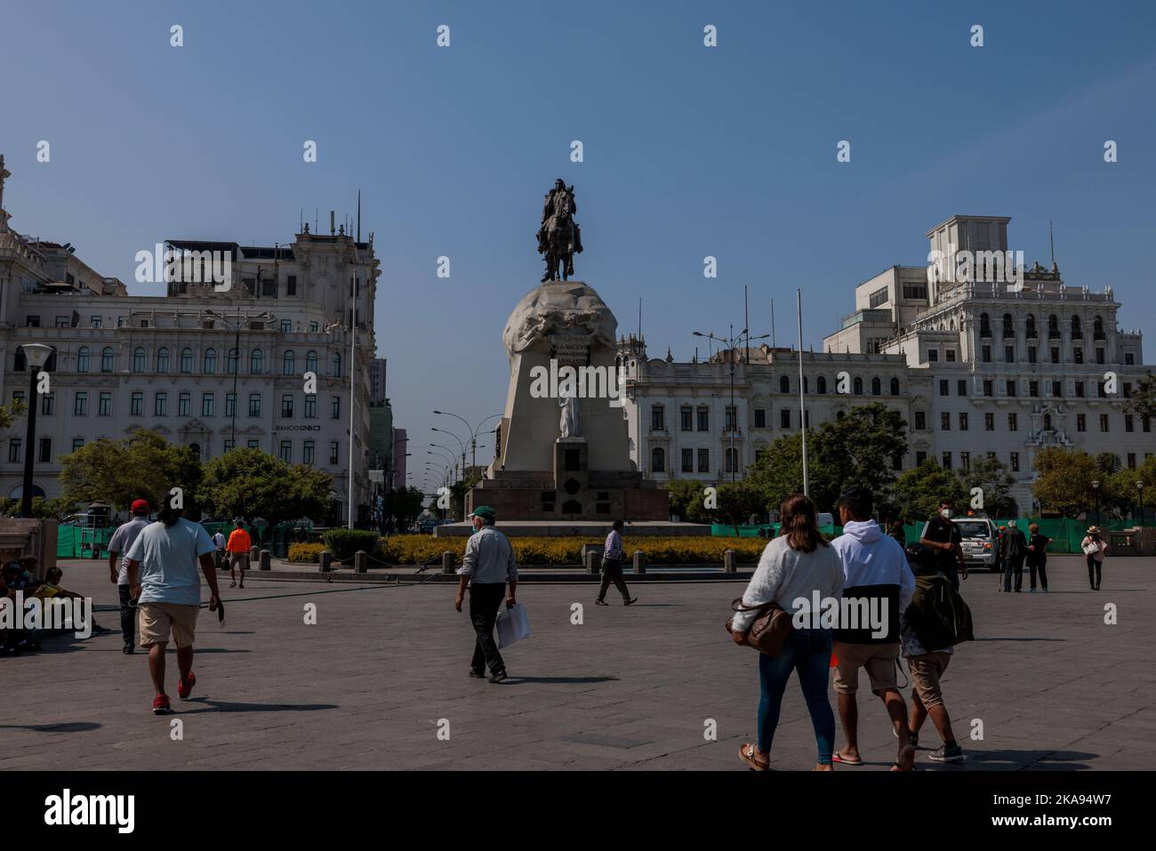 A beautiful view of people walking in the street in Lima, Peru Stock ...