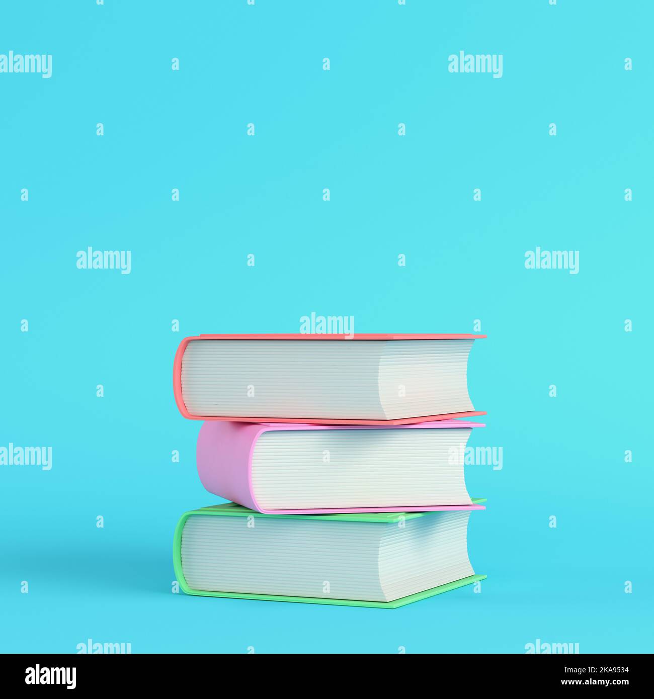 Stack of books on bright blue background in pastel colors. Minimalism ...