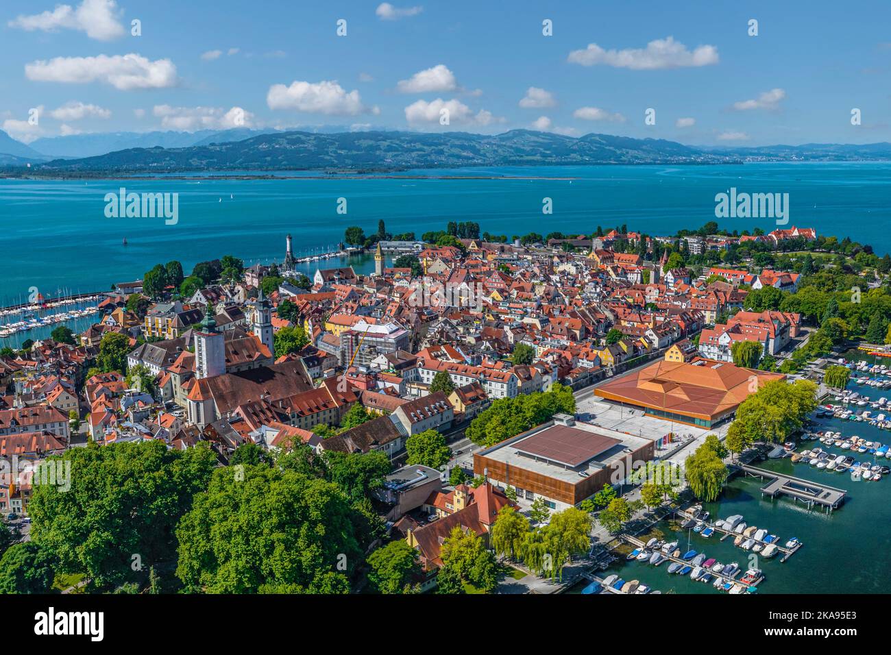Aerial view to the beautiful town of Lindau on Lake Constance with its ...