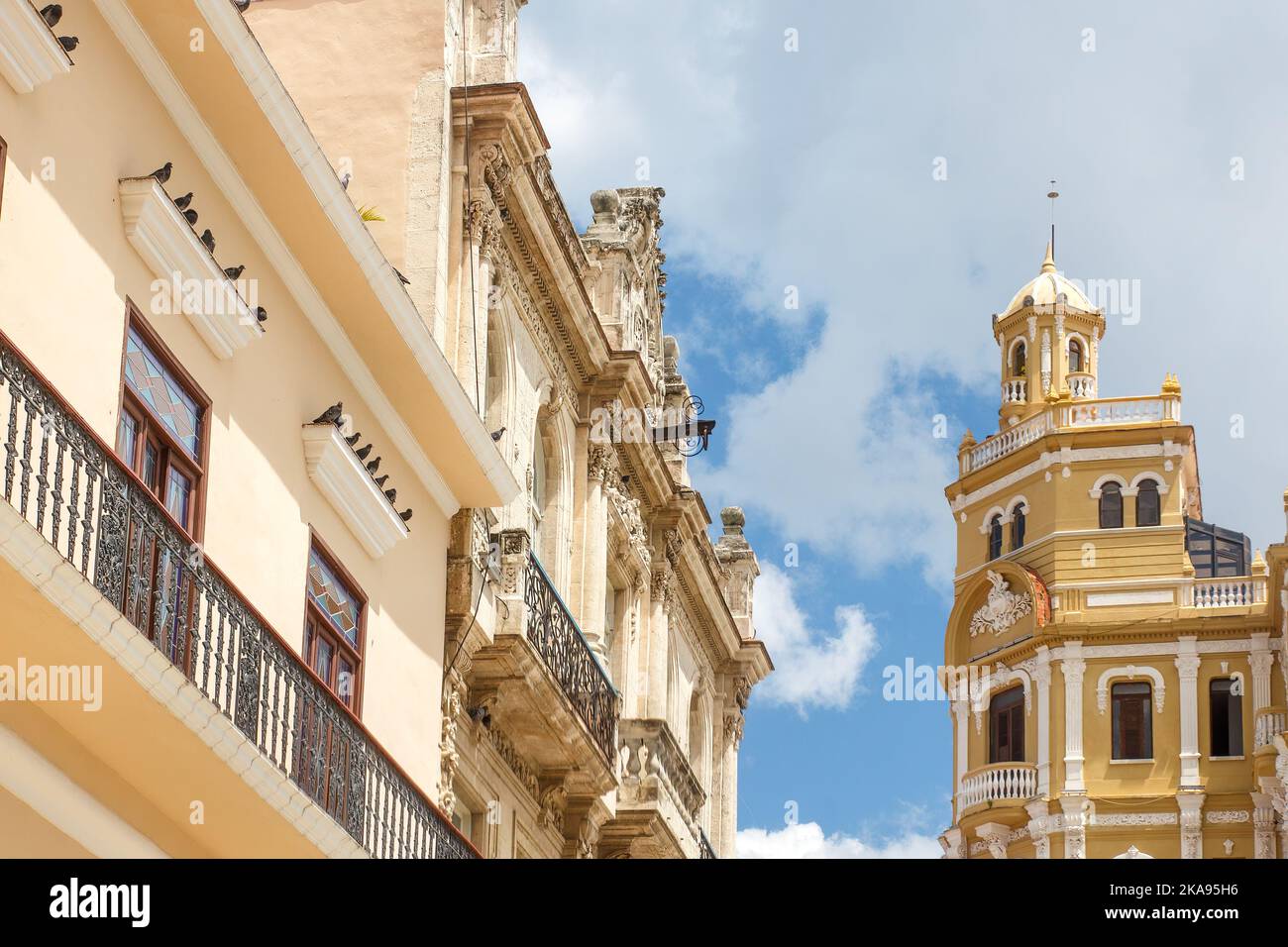 Colonial style architecture in Old Havana. Building a facade in the ...