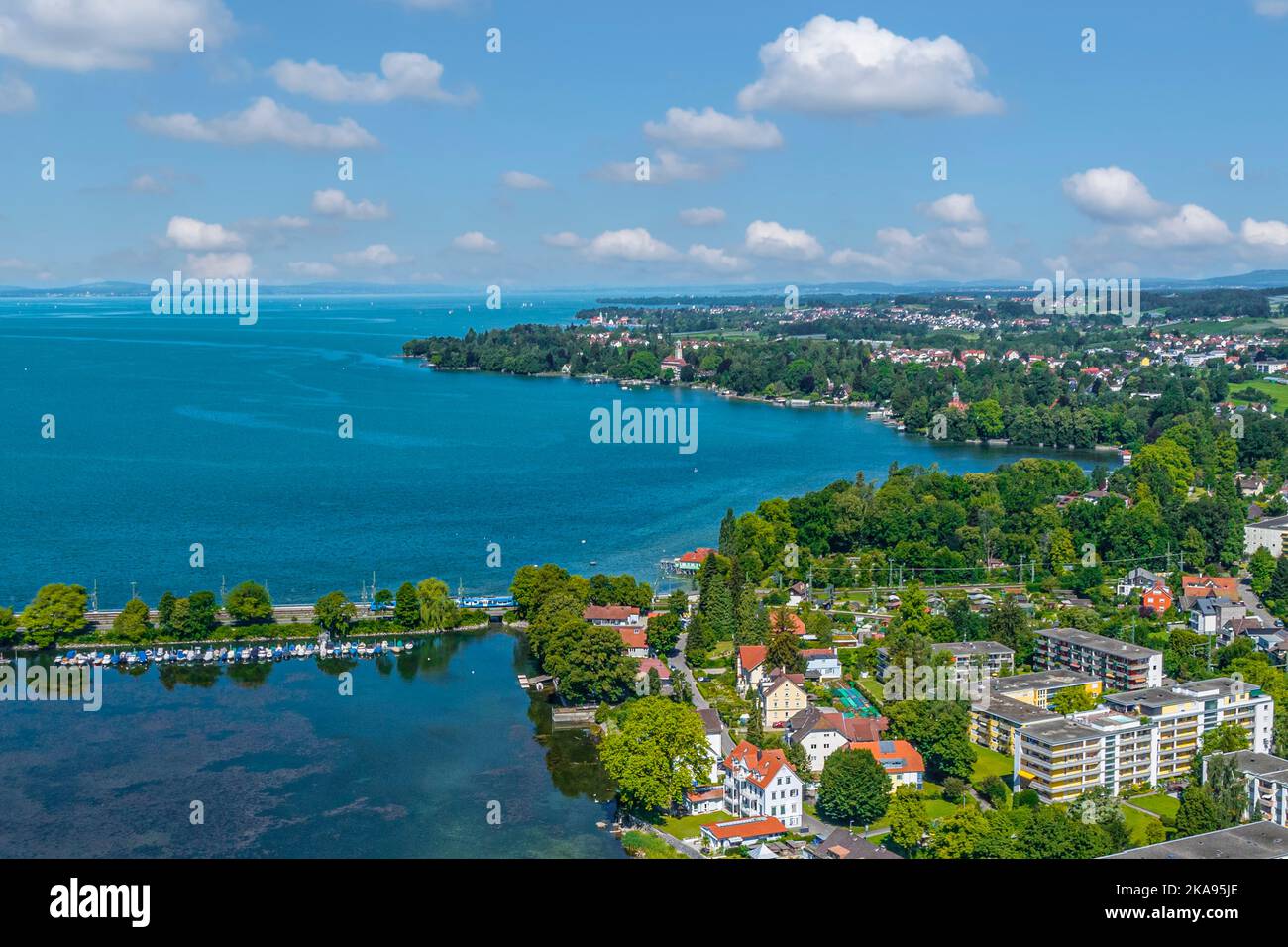 Aerial view to the beautiful town of Lindau on Lake Constance with its ...