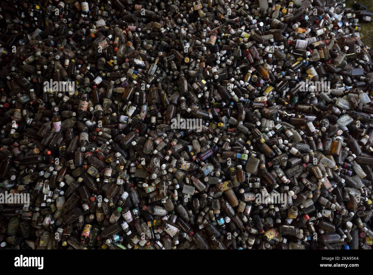 Kolkata, India: November 1, 2022, Pilled up glass bottles are seen ...