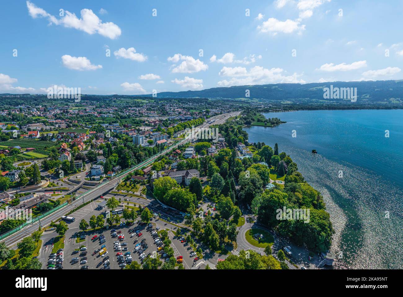 Aerial view to the beautiful town of Lindau on Lake Constance with its ...